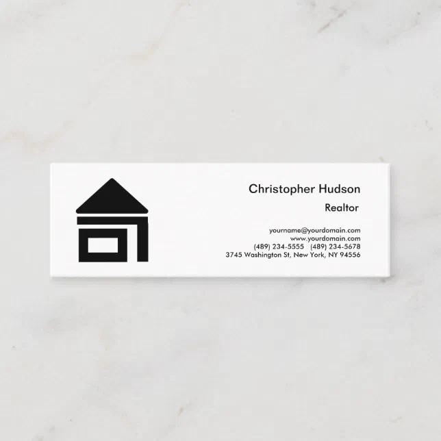 Professional Black White Simple Plain Realtor Mini Business Card | Zazzle