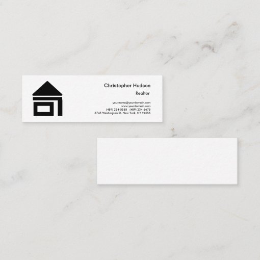 Professional Black White Simple Plain Realtor Mini Business Card | Zazzle