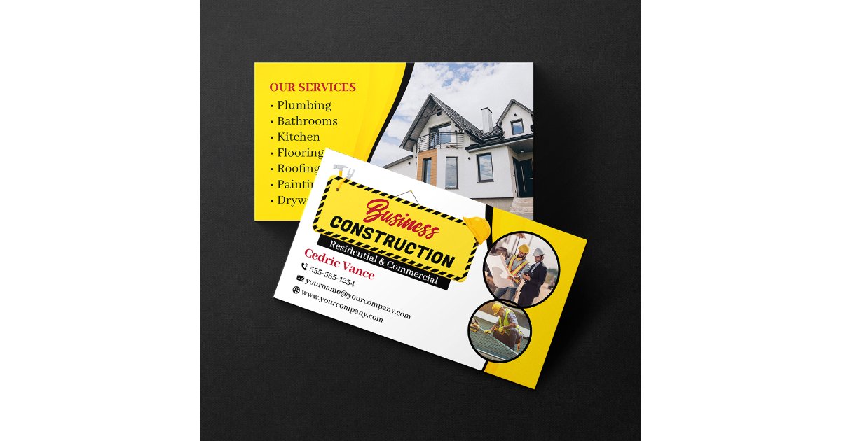 Professional Black & Yellow Building Construction Business Card | Zazzle