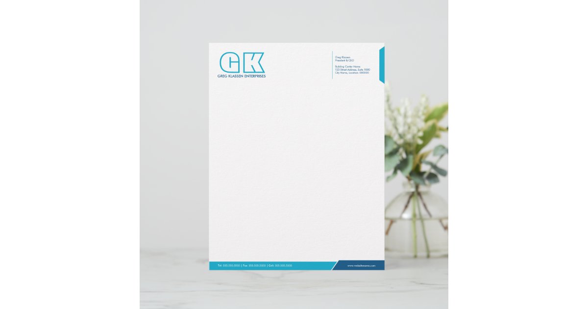 Professional Blue and Teal Letterhead Template | Zazzle