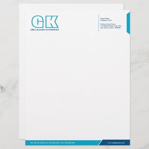 Professional Blue and Teal Letterhead Template | Zazzle