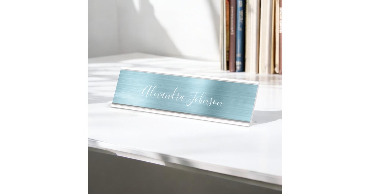 Professional Blue Foil Modern Desk Name Plate | Zazzle