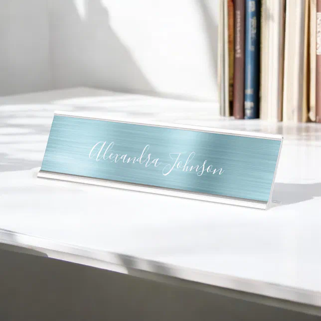 Professional Blue Foil Modern Desk Name Plate | Zazzle