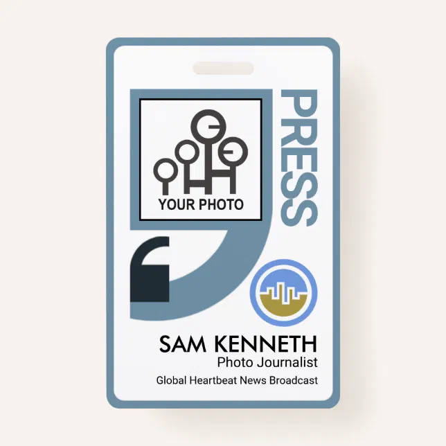 Professional Blue Quotation Marks Press Reporter Badge | Zazzle