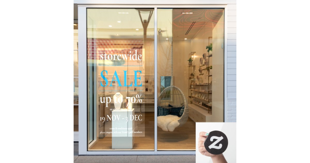 Professional Blue White Sale Window Display Sign | Zazzle