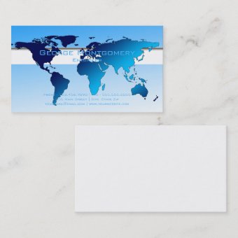 Professional Blue World Map Business Card | Zazzle