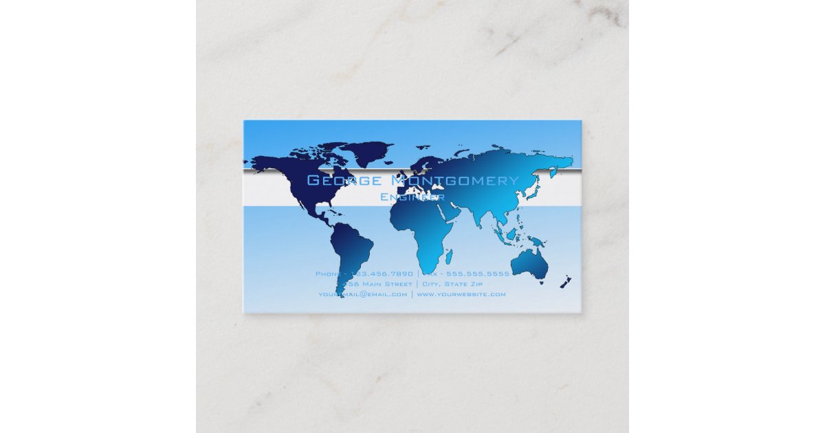 Professional Blue World Map Business Card | Zazzle