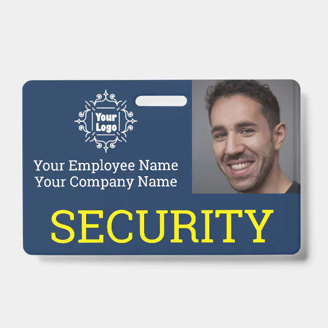 Professional Blue & Yellow Security Guard Photo ID Badge | Zazzle