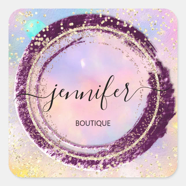 Professional Boutique Shop Glitter Holograph Gold Square Sticker | Zazzle