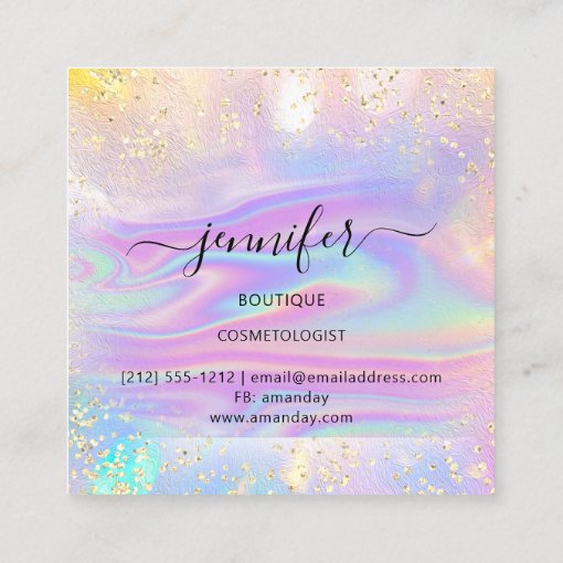 Professional Boutique Shop Name Holograph Glitter Square Business Card ...