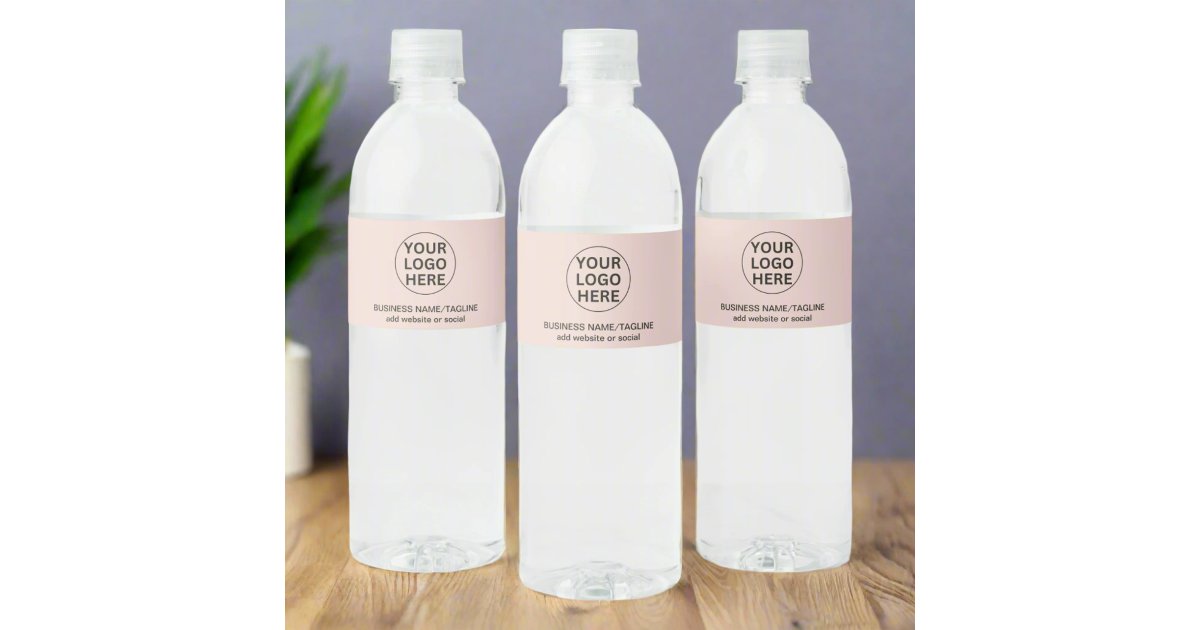 Professional Branded Business Logo Blush Pink Water Bottle Label | Zazzle