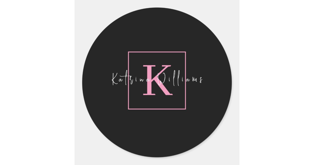 Professional Branding Logo Black Pink Monogram Classic Round Sticker ...