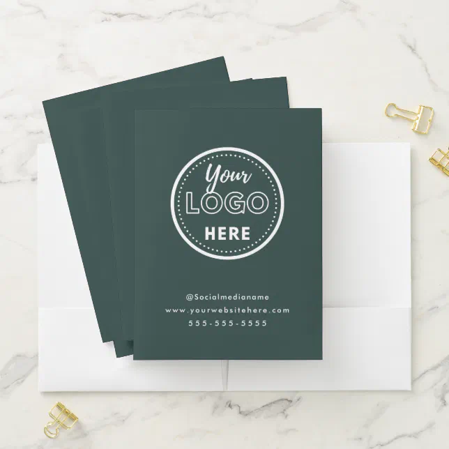 Professional Branding Promotional Logo Dark Green Pocket Folder | Zazzle
