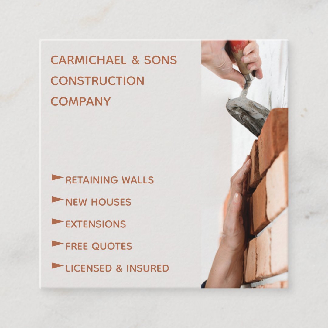 Professional Bricklayer Construction Building Square Business Card | Zazzle