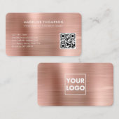 Professional Brushed Metal Rose Gold Logo QR Code Business Card | Zazzle