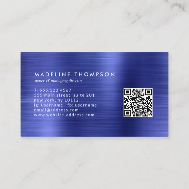 Professional Brushed Metal Royal Blue QR Code Business Card | Zazzle
