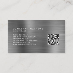 Professional Brushed Metal Silver Gray QR Code Business Card | Zazzle