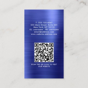 Professional Brushed Metallic Blue Logo QR Code Business Card | Zazzle