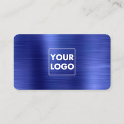 Professional Brushed Metallic Blue Logo QR Code Business Card | Zazzle