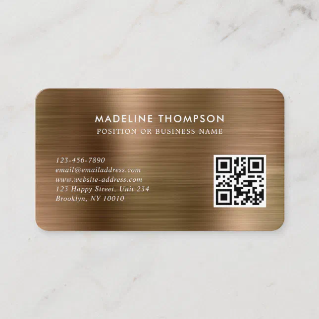 Professional Brushed Metallic Gold Logo QR Code Business Card | Zazzle