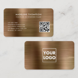 Professional Brushed Metallic Gold Logo QR Code Business Card | Zazzle