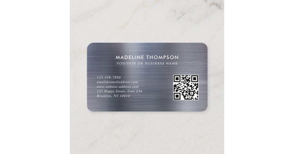 Professional Brushed Metallic Gray Logo QR Code Business Card | Zazzle
