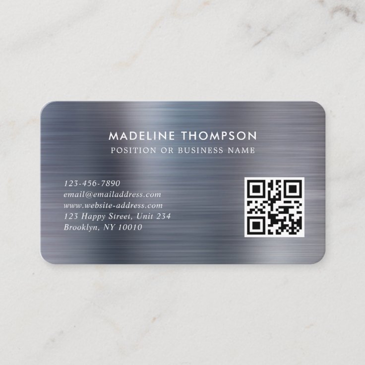 Professional Brushed Metallic Gray Logo QR Code Business Card | Zazzle