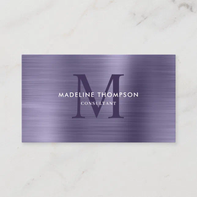 Professional Brushed Metallic Purple Monogram Business Card | Zazzle