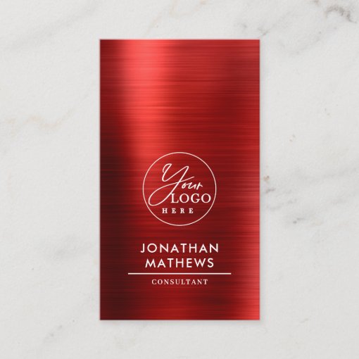 Professional Brushed Metallic Red Logo QR Code Business Card | Zazzle