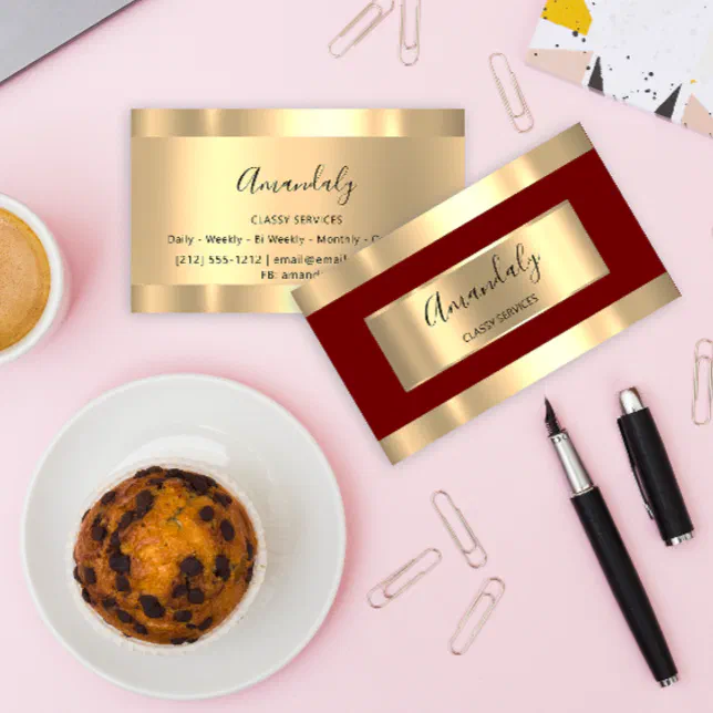 Professional Burgundy Gold Stylist Event Planner Business Card | Zazzle