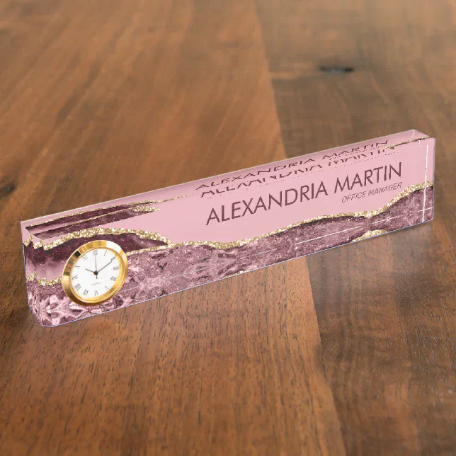 Professional Burgundy Pink Gold Glitter Office Desk Name Plate | Zazzle
