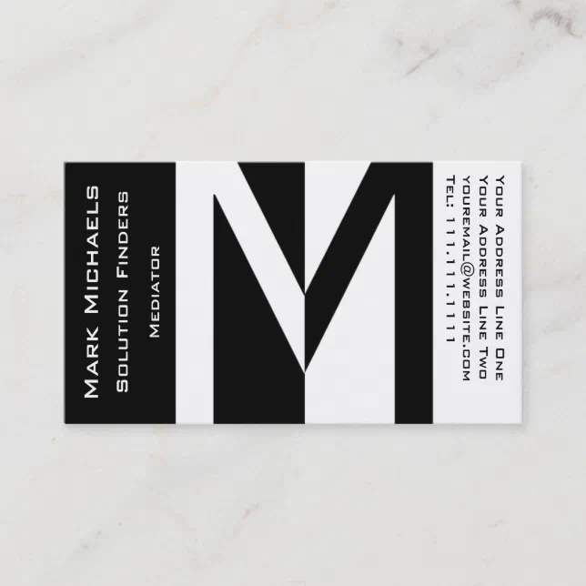 Professional Business M Monogram Black and White Business Card | Zazzle