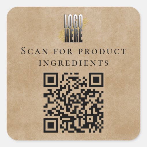 Professional Business QR Code Logo Ingredient List Square Sticker | Zazzle