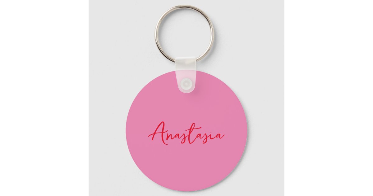 Professional calligraphy name custom pink blue keychain | Zazzle