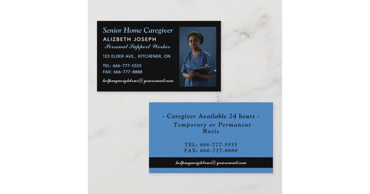 Professional Caregiver Helpful Assistant photo Business Card | Zazzle