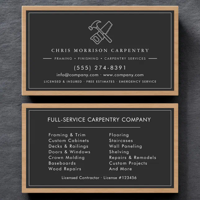 Professional Carpenter Business Card | Zazzle