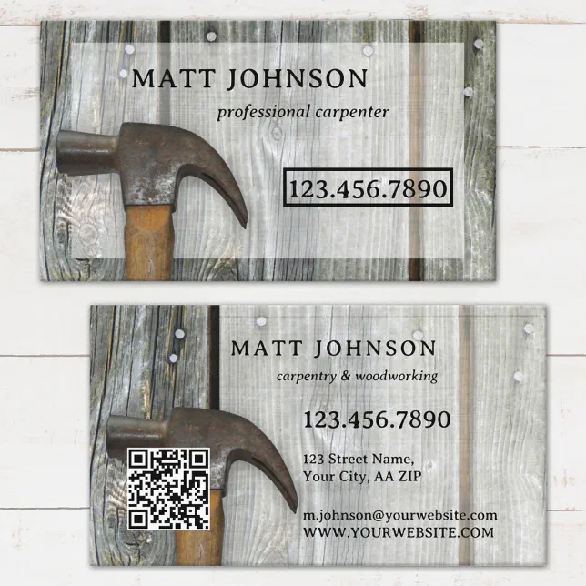 Professional Carpenter Construction QR Code Business Card | Zazzle