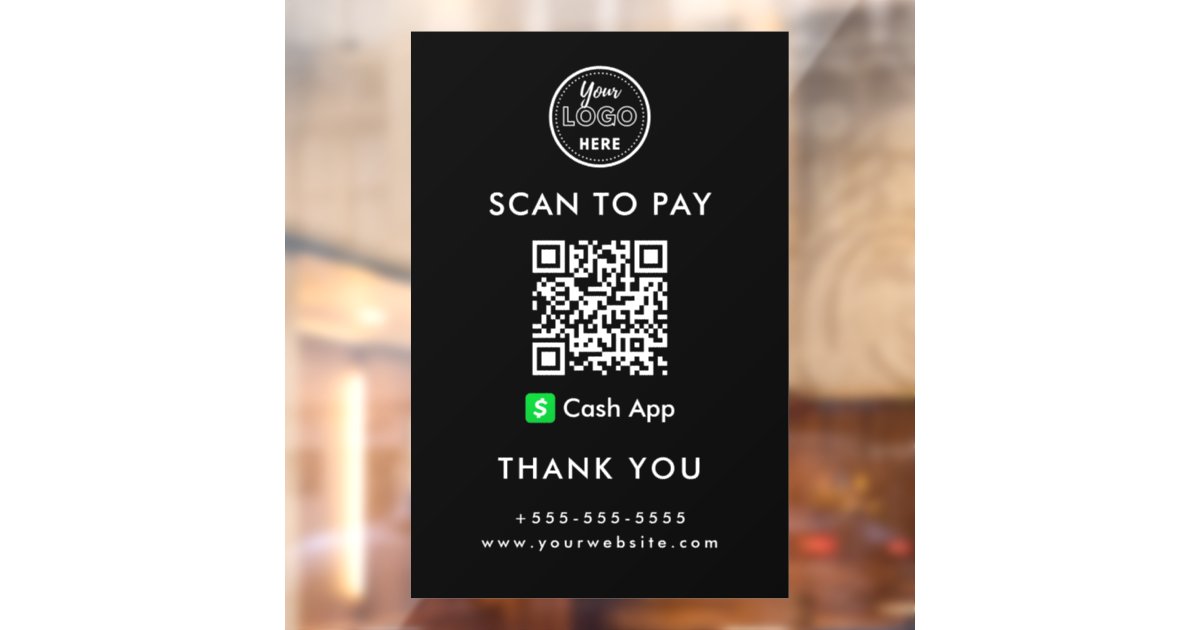 Professional Cash App QR Code Scan to Pay Logo Window Cling | Zazzle