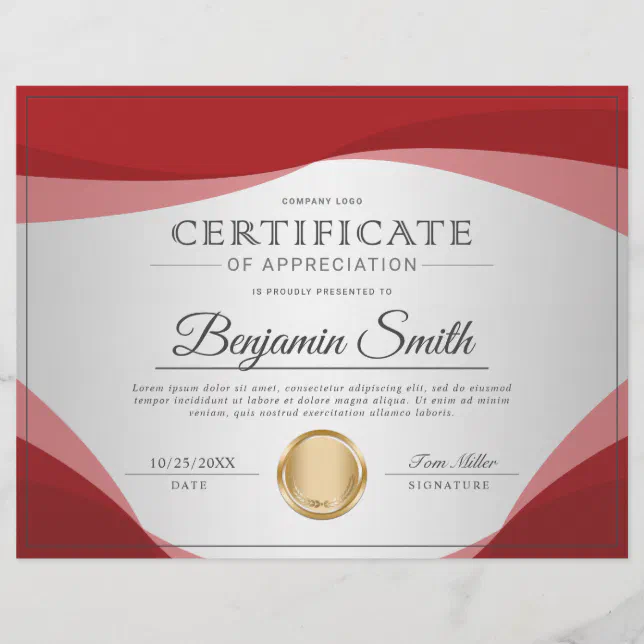 Professional Certificate of Appreciation Award Flyer | Zazzle