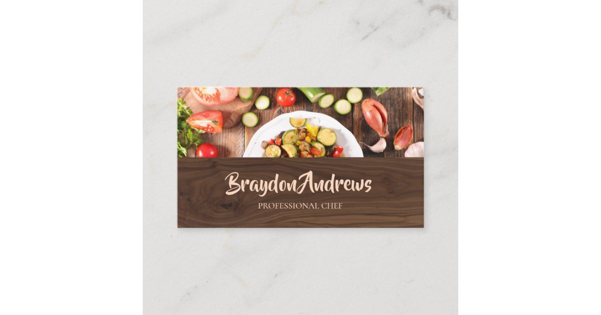Professional Chef Wood Food Catering Business Card | Zazzle