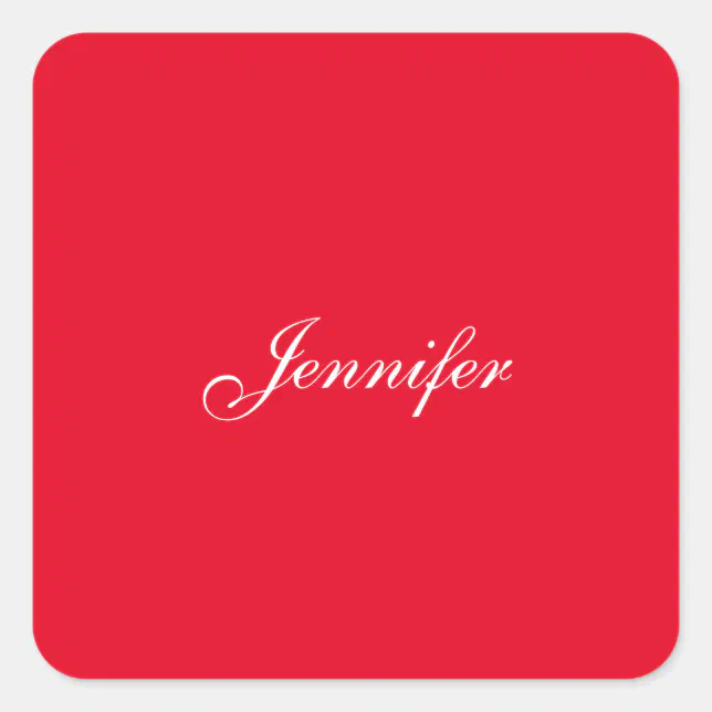 Professional classical handwriting name custom red square sticker | Zazzle