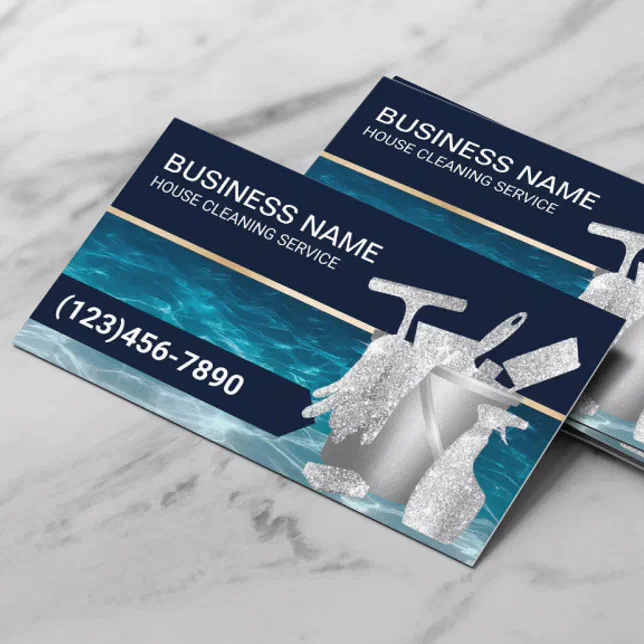 Professional Cleaning Service Blue Housekeeping Business Card | Zazzle