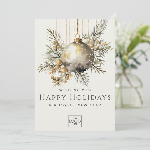 Professional Company Logo Elegant Custom Christmas Holiday Card | Zazzle