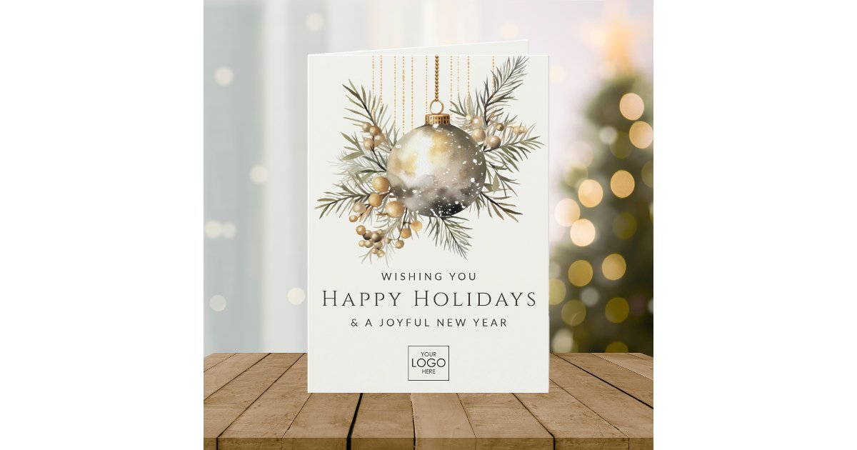Professional Company Logo Elegant Custom Christmas Holiday Card | Zazzle