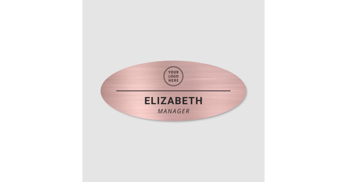 Professional Company Logo Rose Gold Name Tag | Zazzle