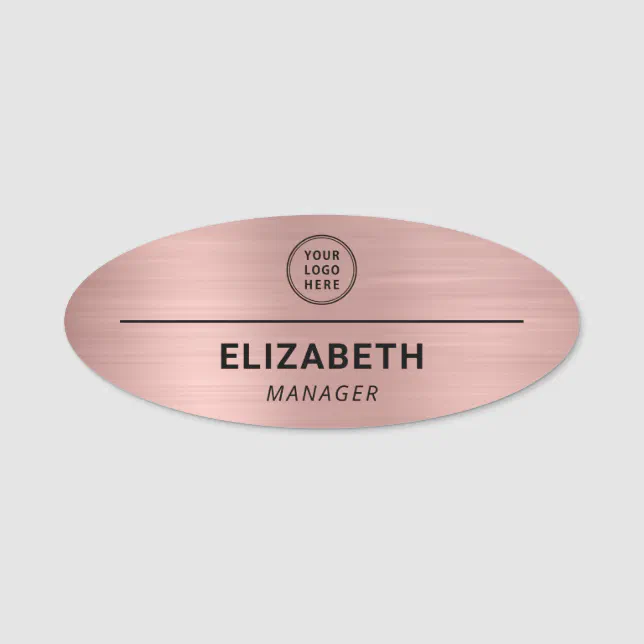 Professional Company Logo Rose Gold Name Tag | Zazzle