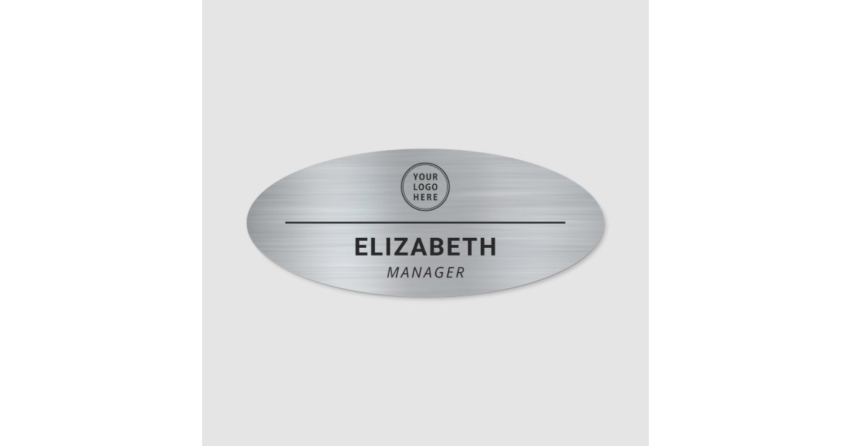 Professional Company Logo Silver Name Tag | Zazzle