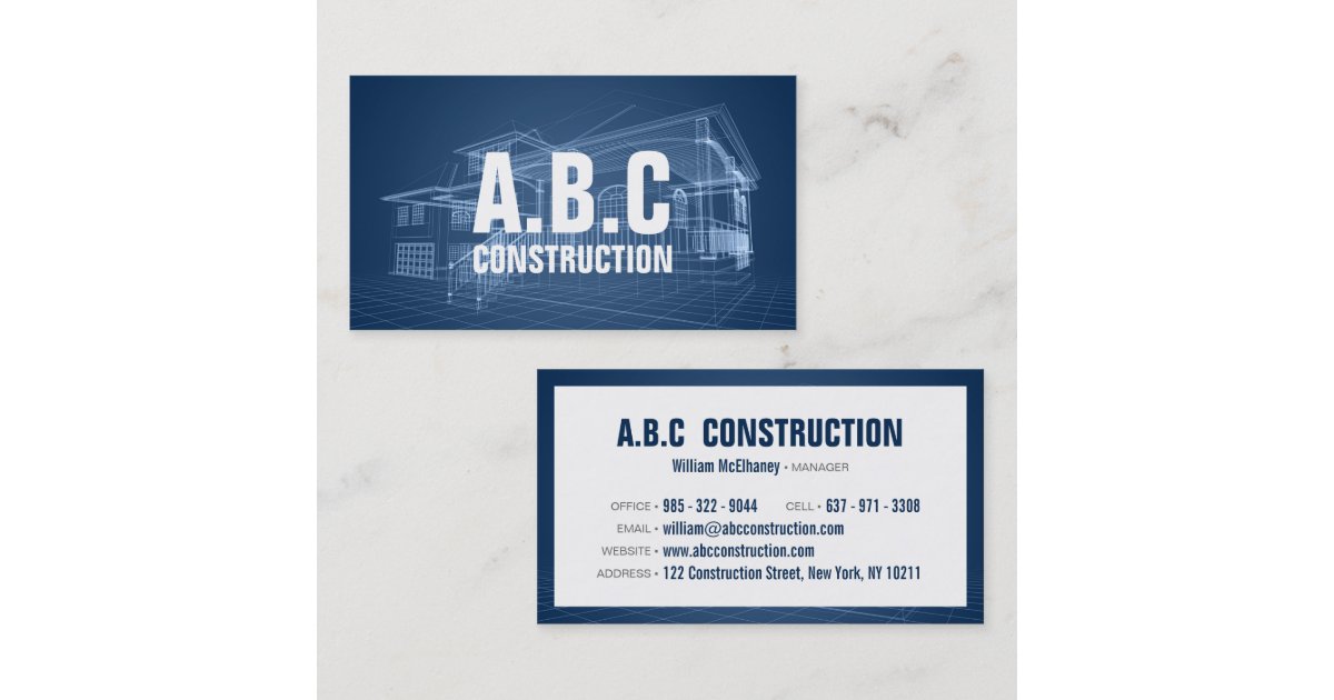 Professional construction company house blueprint business card | Zazzle