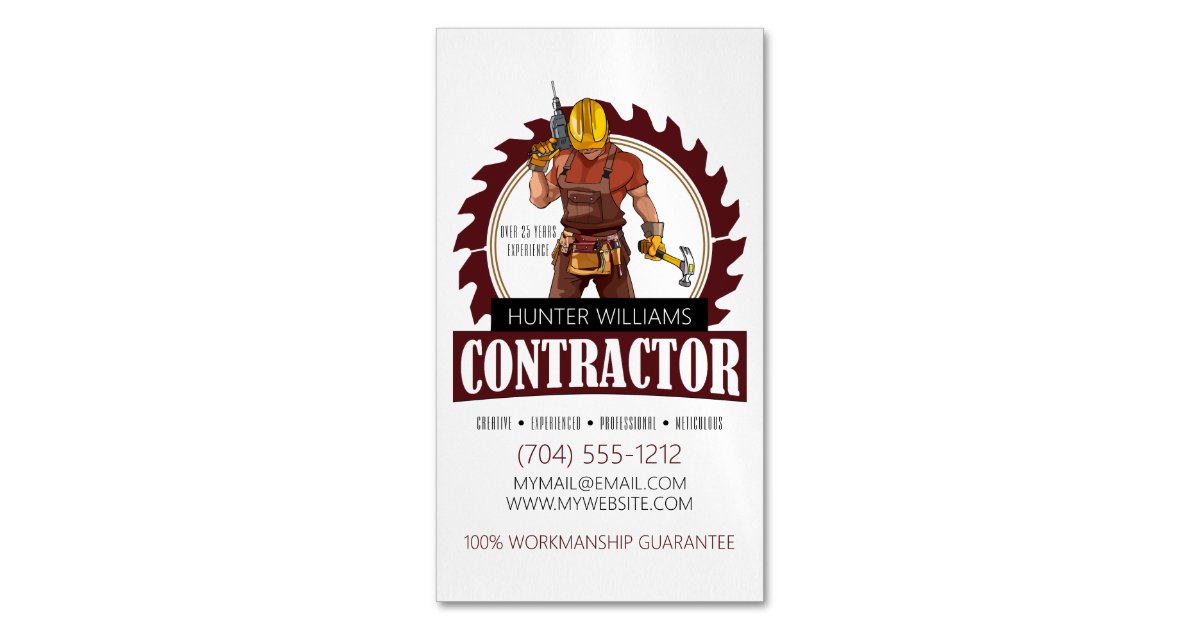 Professional Contractor Construction Carpentry Business Card Magnet ...