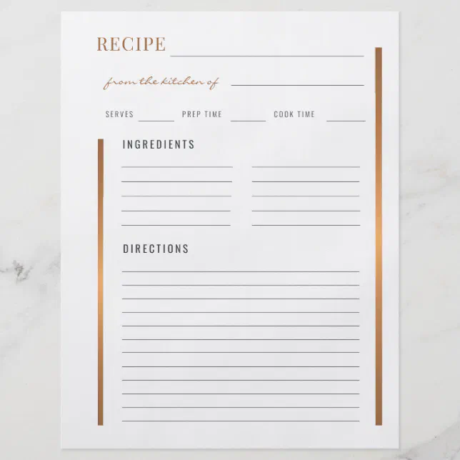 Professional cook elegant gold blank recipe flyer | Zazzle